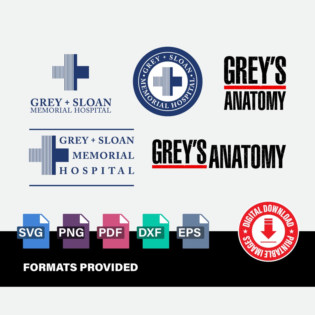Grey's Anatomy Logo BUNDLE, Grey + Sloan Memorial Hospital Logo, 5 ...