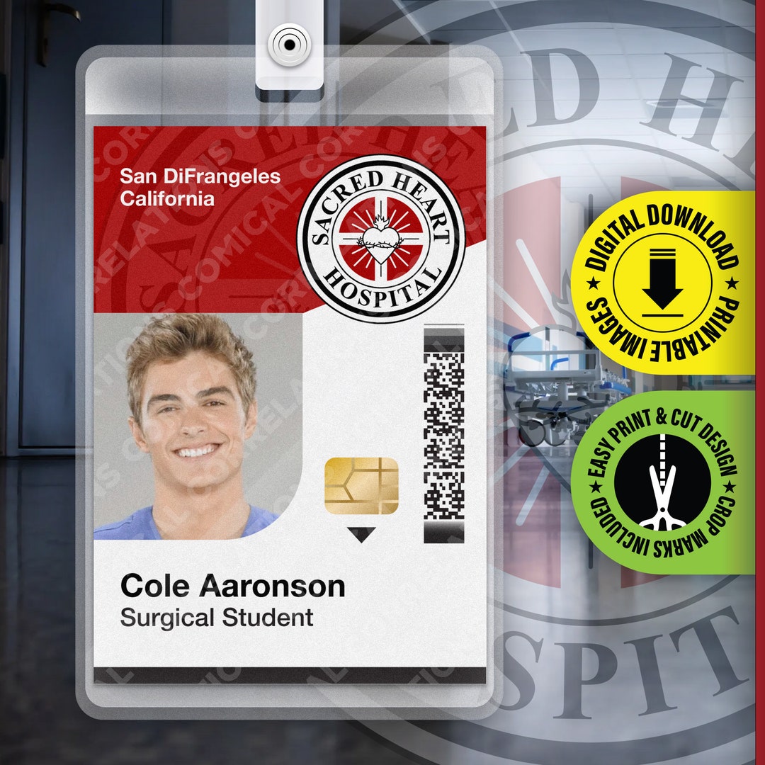 Scrubs TV Show Badge, Cole Aaronson, Sacred Heart Hospital ID Badge ...