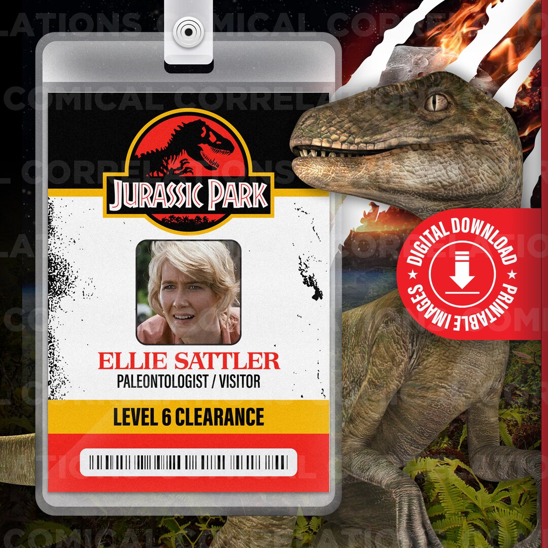 PRINTABLE Jurassic Park Ellie Sattler Card Badge ID, Dinosaurs, Movie ...