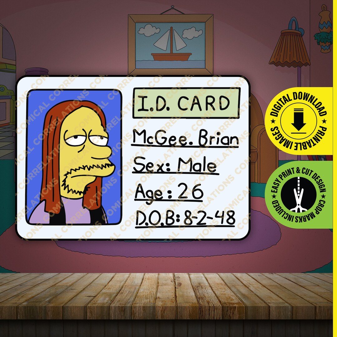 Printable PDF DOWNLOAD - the Simpsons Brian Mcgee, Springfield, Parody Prop Drivers License. A ...