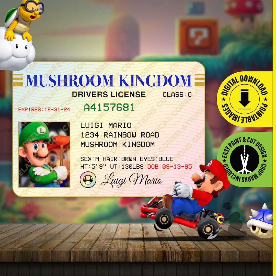 Printable PDF DOWNLOAD - Luigi Super Mario Kart Mushroom Kingdom Prop ...