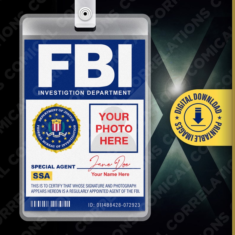 CUSTOMIZABLE PRINTABLE X Files Special Agent Personalized Card Badge ...