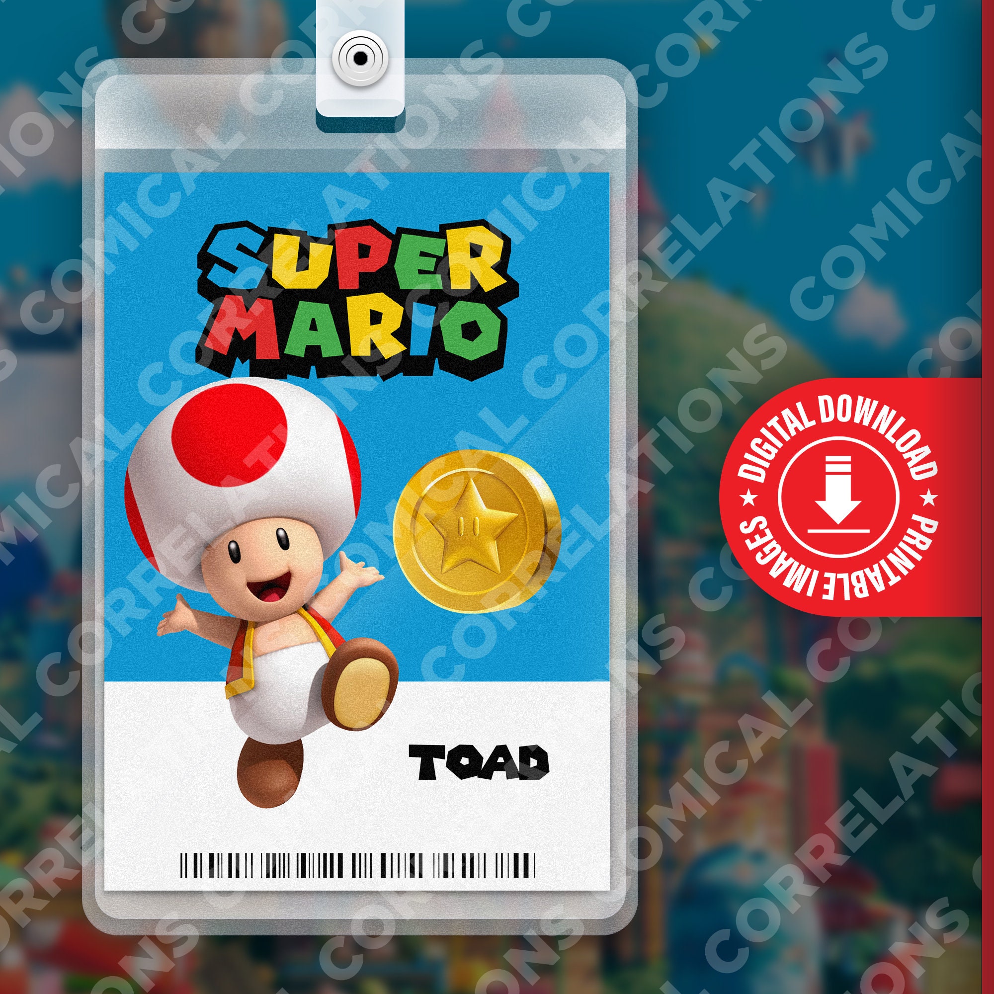 PRINTABLE Super Mario Bros. Movie Toad ID Badge Card, Fun Kids Birthday ...
