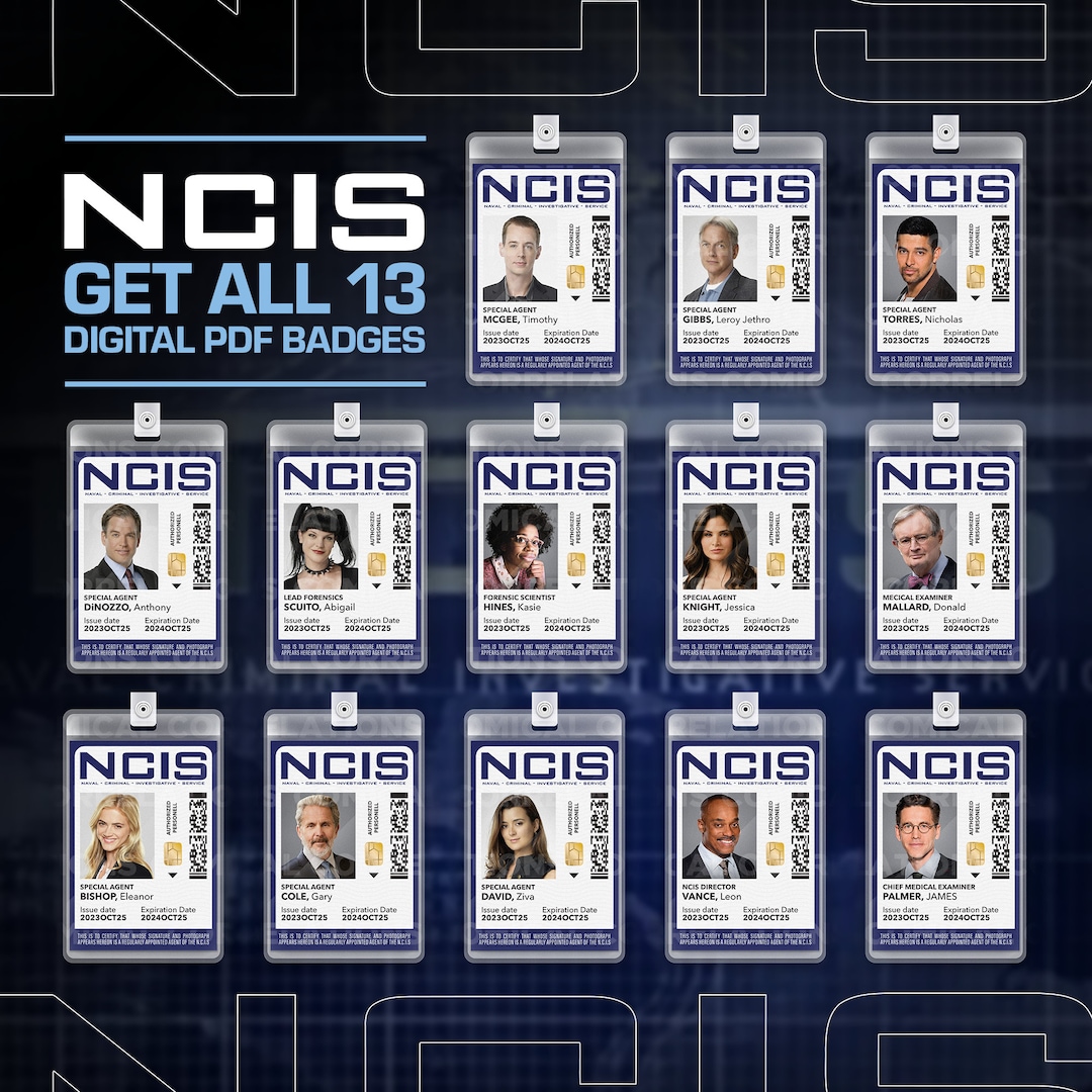 PRINTABLE Novelty NCIS, Alle 13 Tv-Show Charakter ID Karten Abzeichen ...