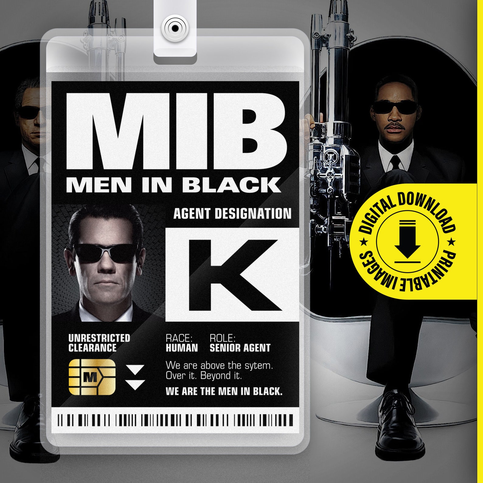 MIB Young Agent K Men in Black ID Badge Card Halloween Cosplay Costume Name Tag Printable PDF ...