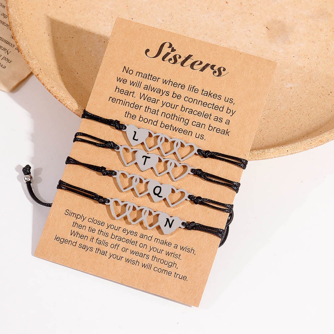 Initial Sister Heart Bracelets for 2 3 4, Friendship Bracelet Gift ...