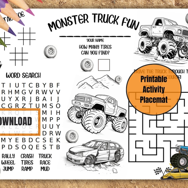 Monster Truck Coloring Sheet - Etsy