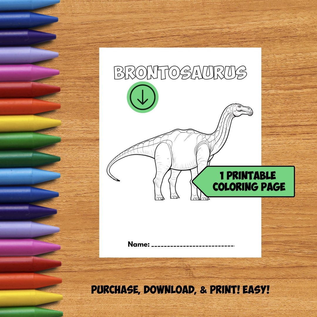 Dinosaur Brontosaurus Coloring Page Printable PDF Preschool - Etsy