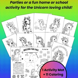 Unicorn Coloring Kids Activity Printable Unicorn Party Kids Birthday ...