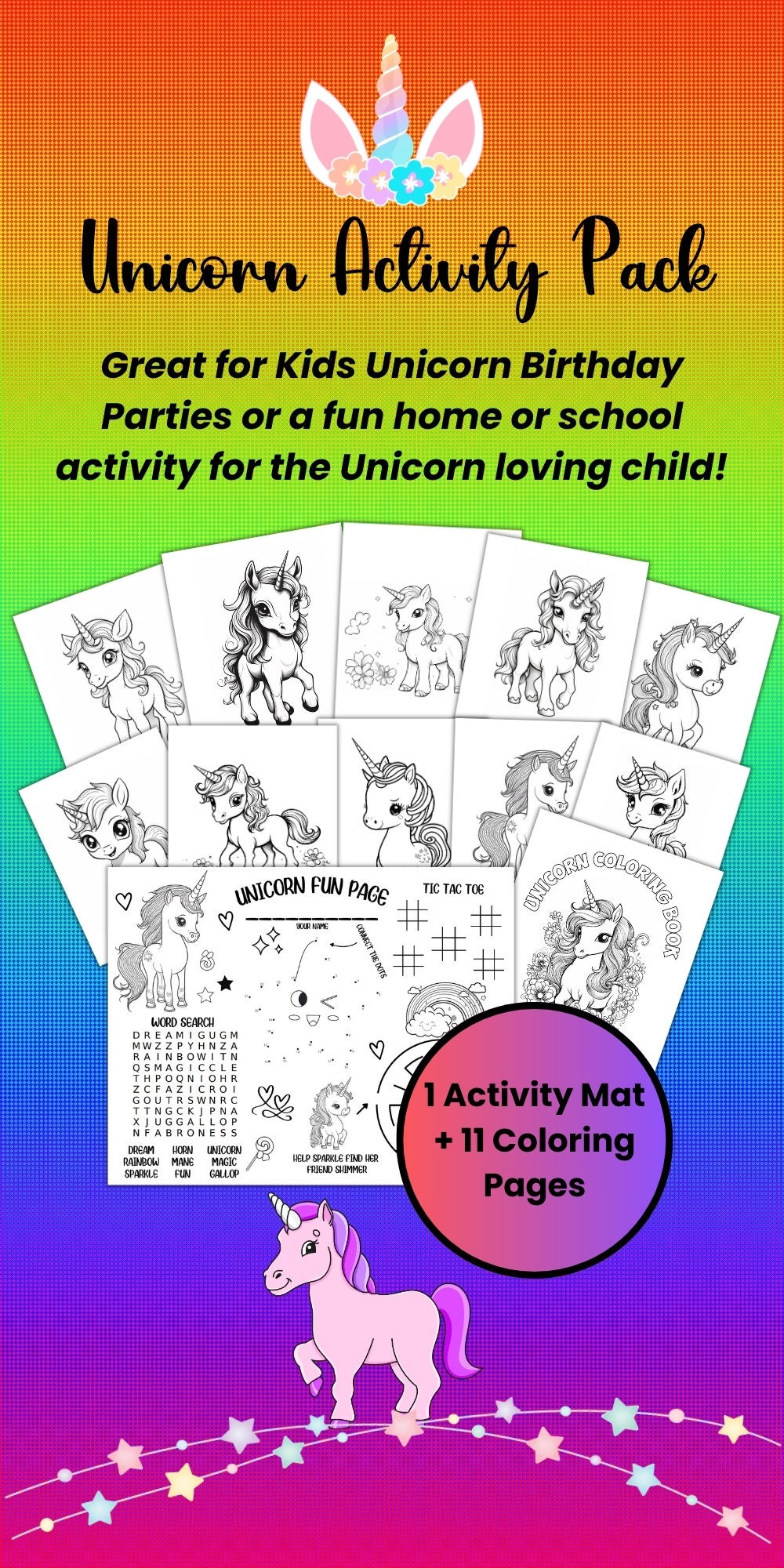 Unicorn Coloring Kids Activity Printable Unicorn Party Kids Birthday ...