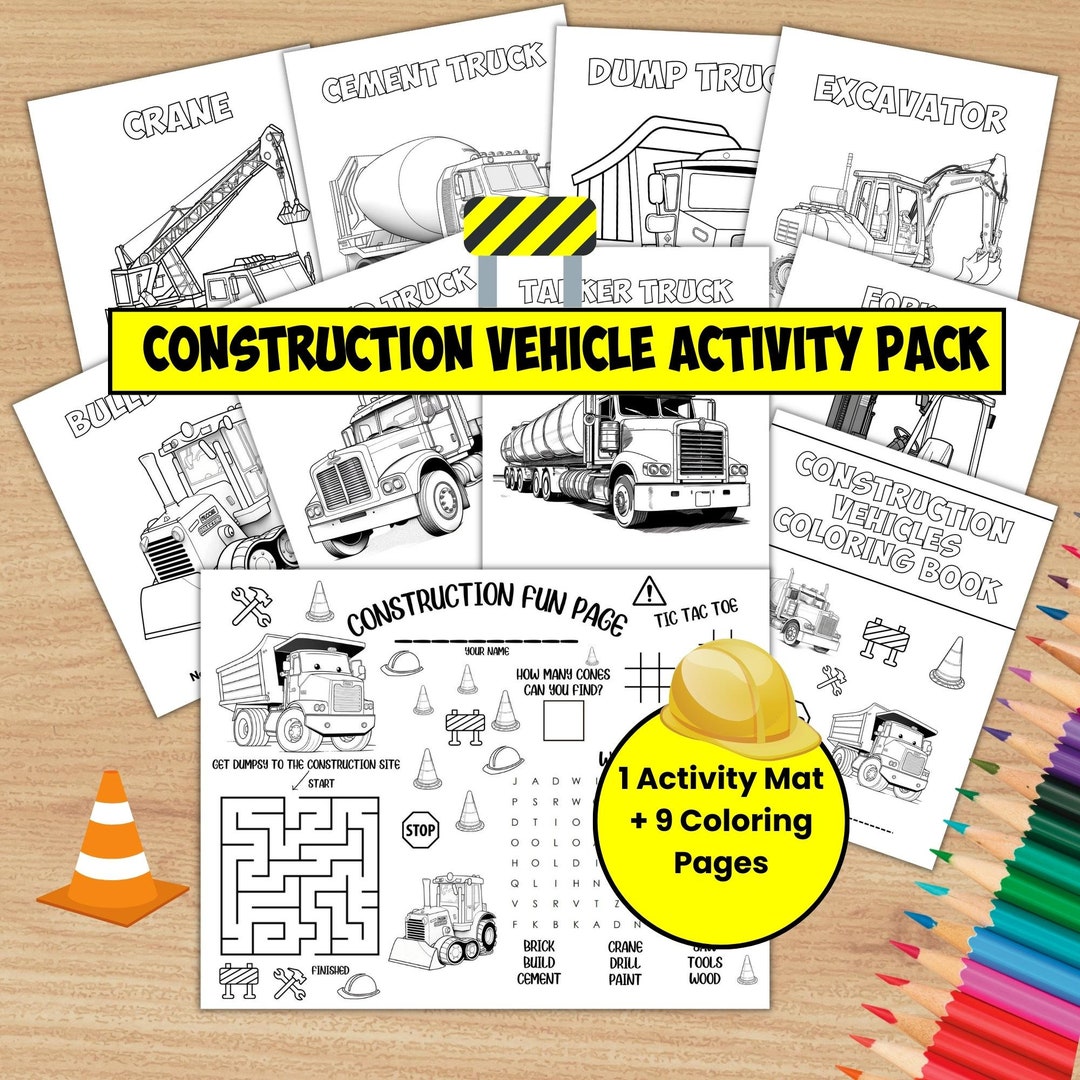 Construction Party Kids Activity Bundle Printable Construction Coloring ...