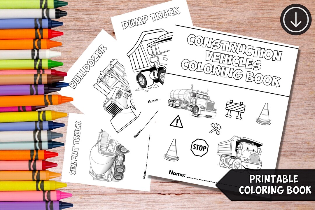 Construction Vehicles Coloring Book Coloring Page Printable PDF ...