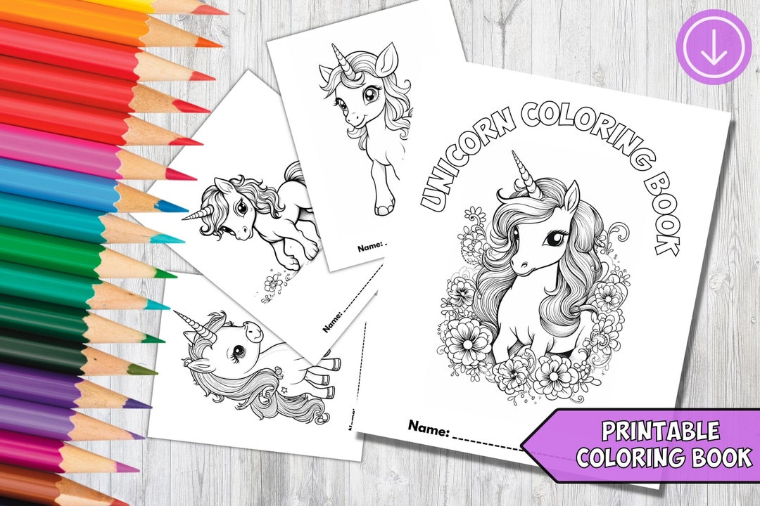 Unicorn Coloring Book Kids Printable Activity Preschool Kindergarten ...