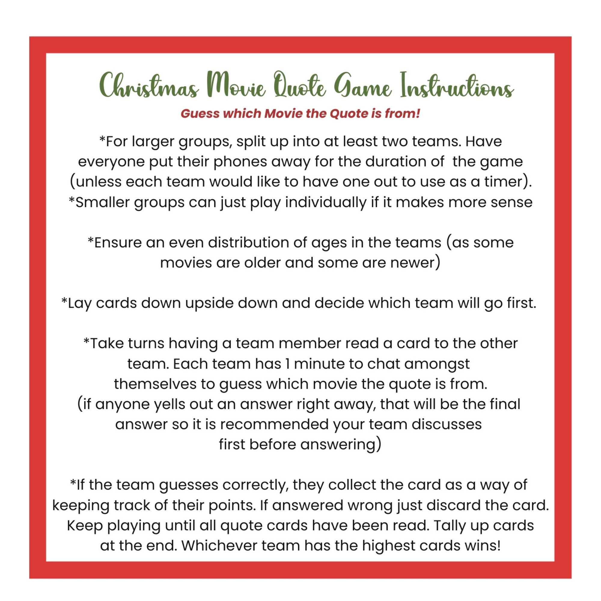 Christmas Movie Quote Trivia Game Printable Family Game Christmas Party ...