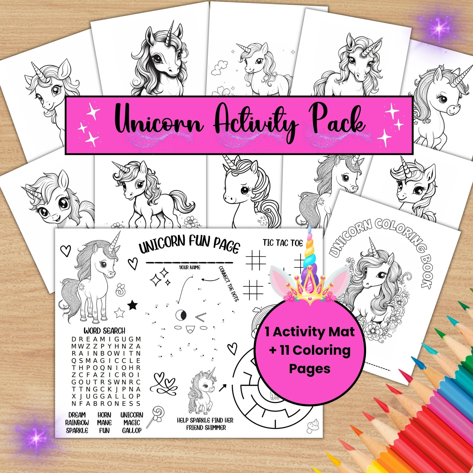 Unicorn Coloring Kids Activity Printable Unicorn Party Kids Birthday ...