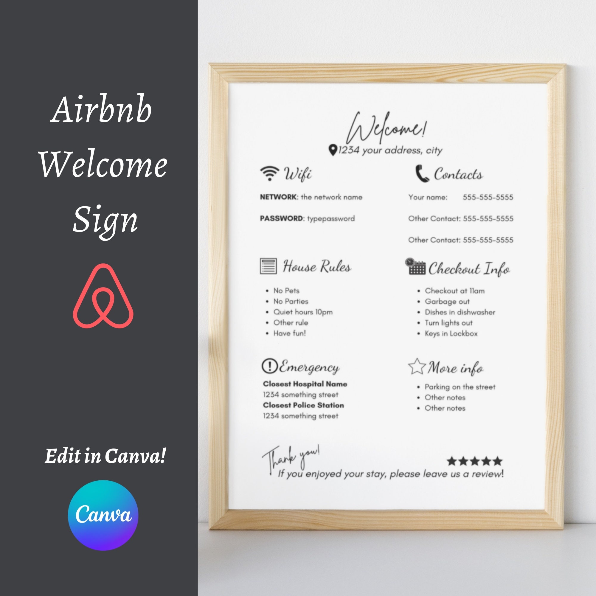 Customizable Airbnb Welcome Sign Canva Template VRBO Vacation Rental ...