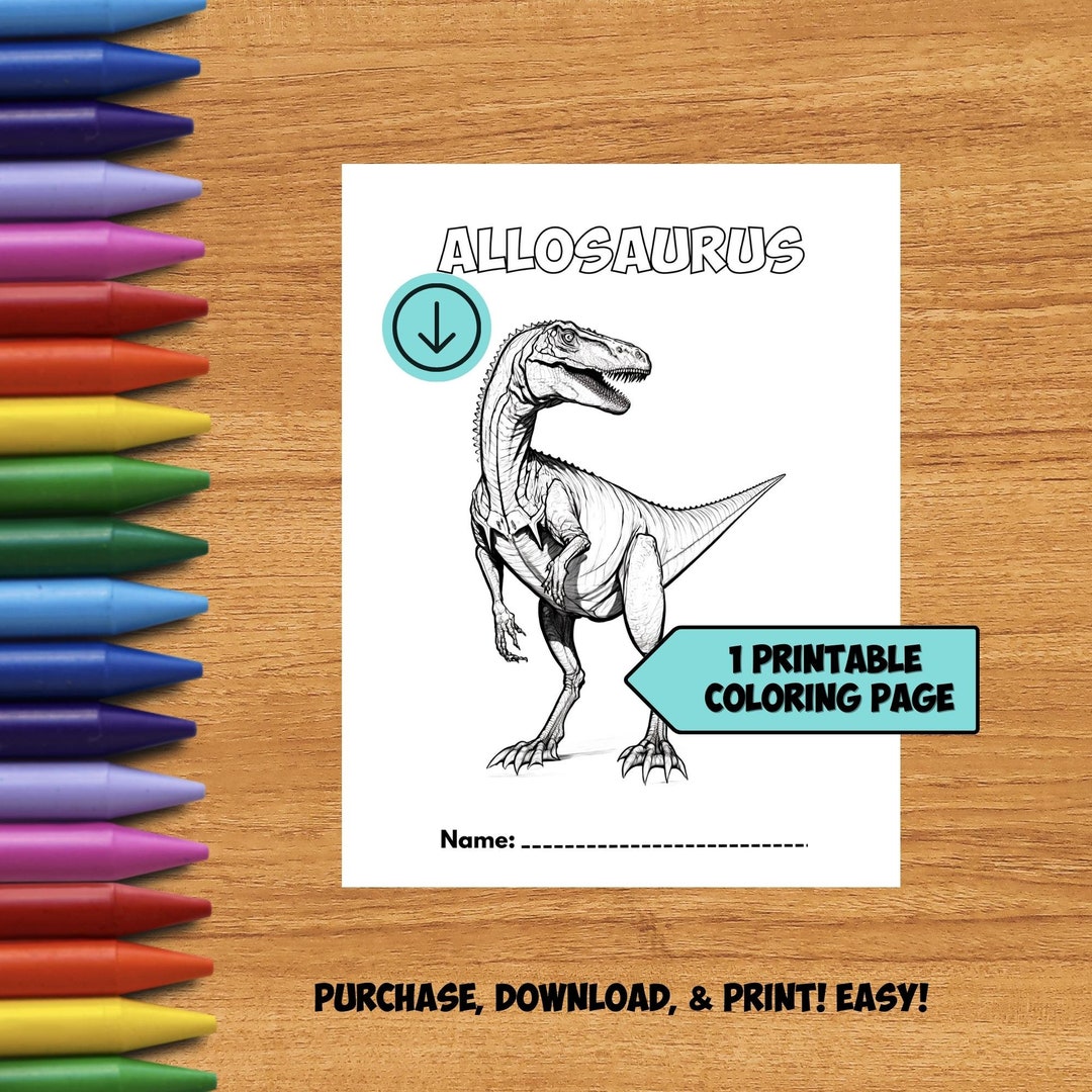 Dinosaur Allosaurus Coloring Page Printable PDF Preschool - Etsy