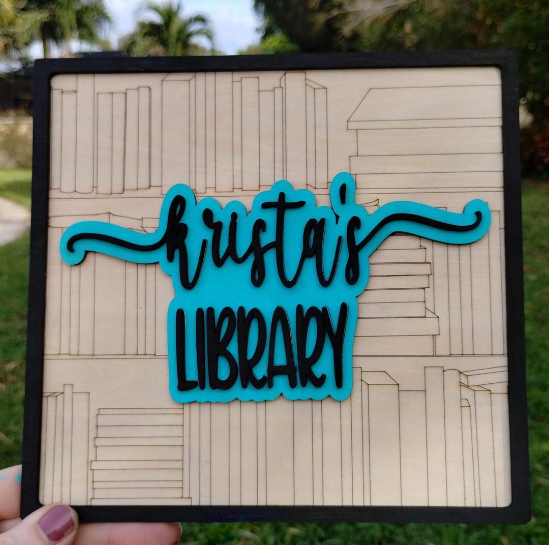 Personalized Library Sign Custom Book Decor Wood Color Bookish ...