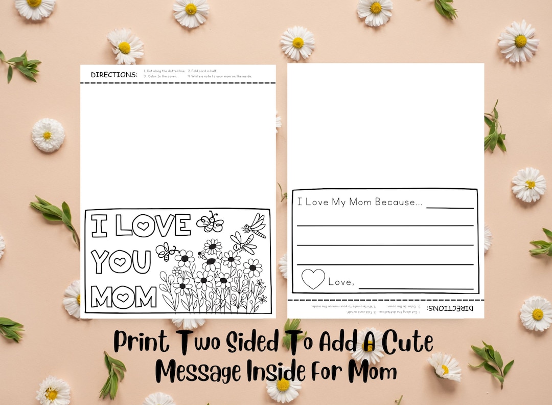 Mother's Day Coloring Page Card for Kids | Printable Mother's Day Card ...