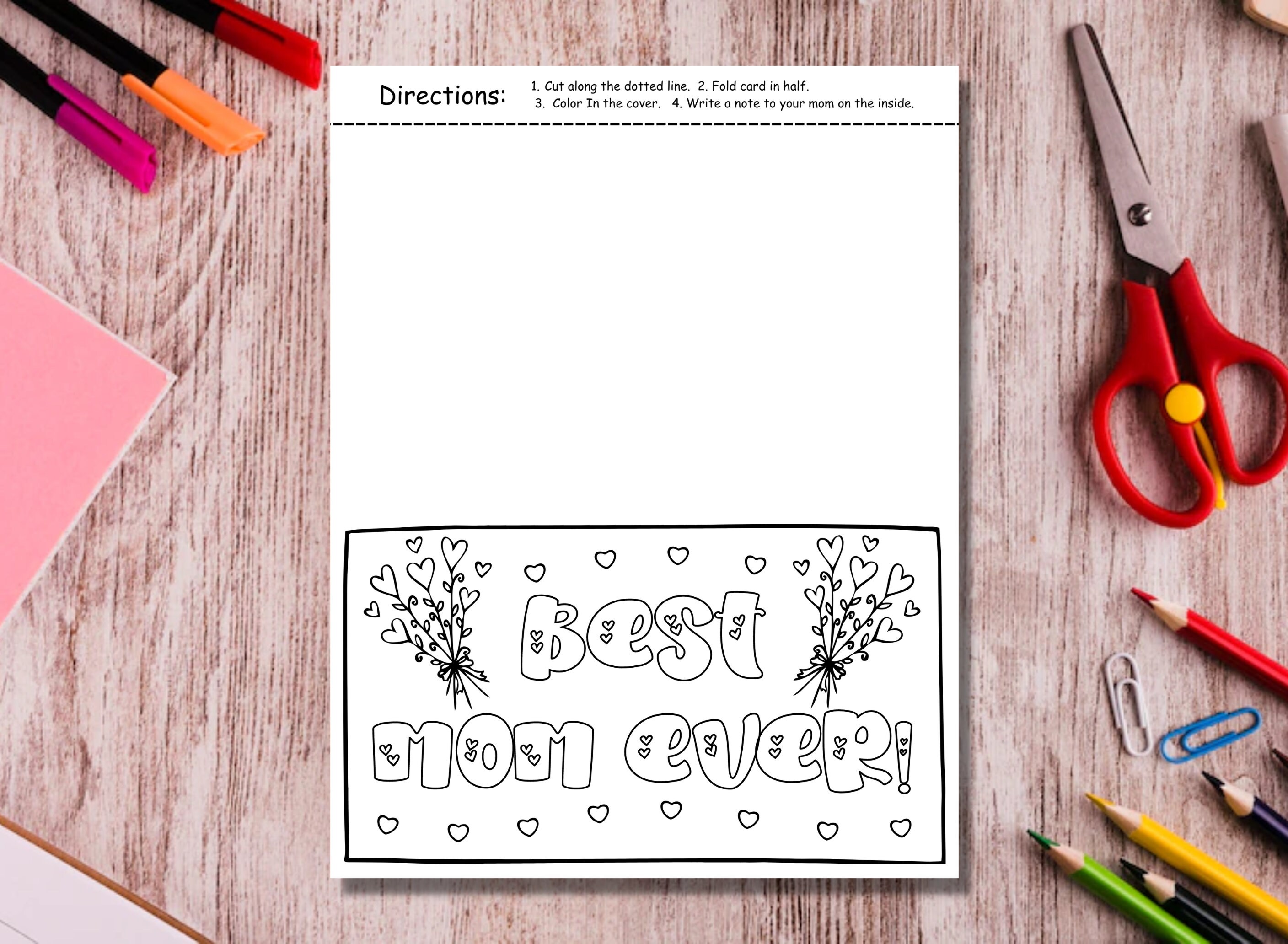 Mother's Day Coloring Page Card for Kids Printable Mother's Day Card ...