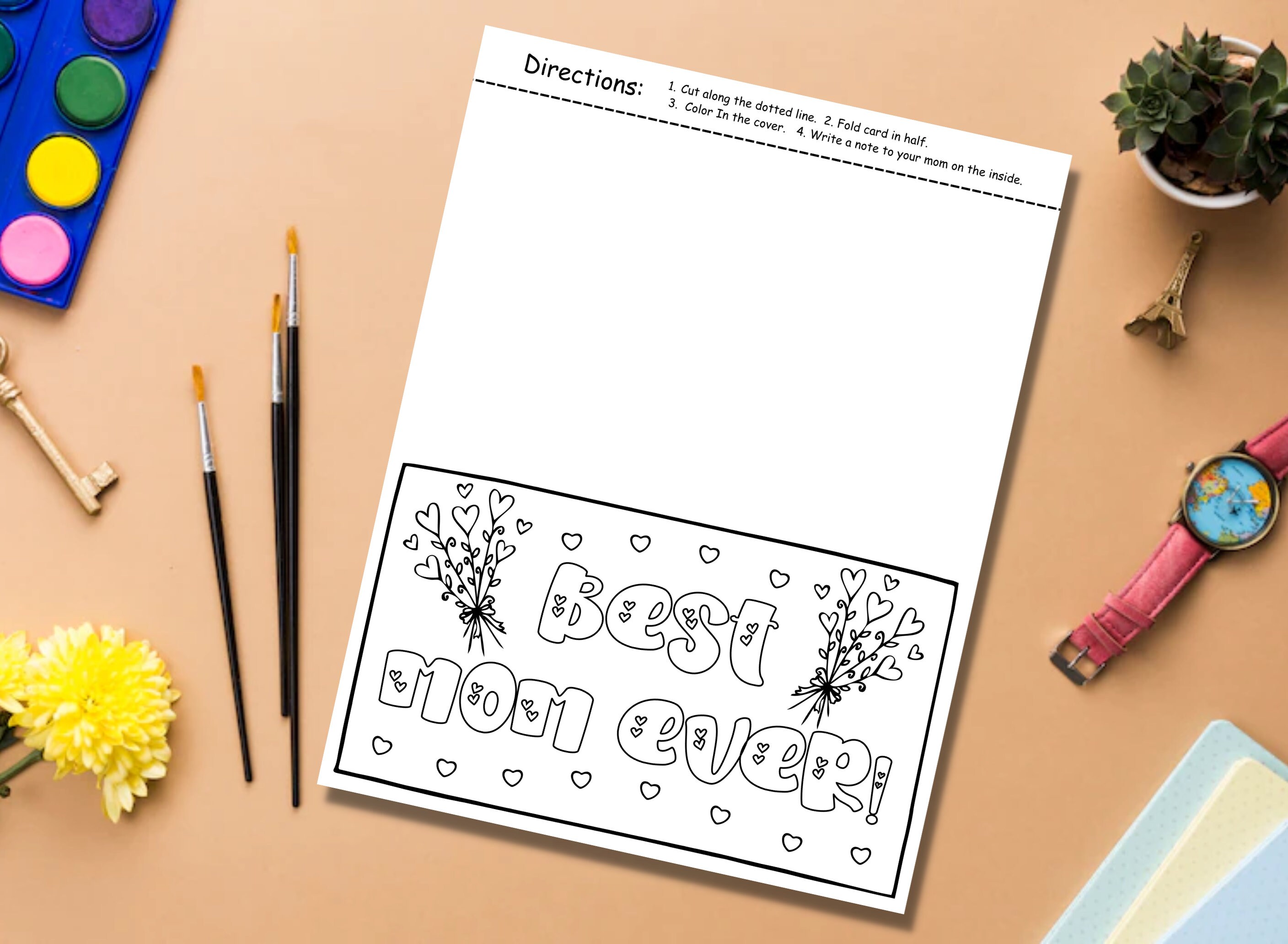 Mother's Day Coloring Page Card for Kids Printable Mother's Day Card ...