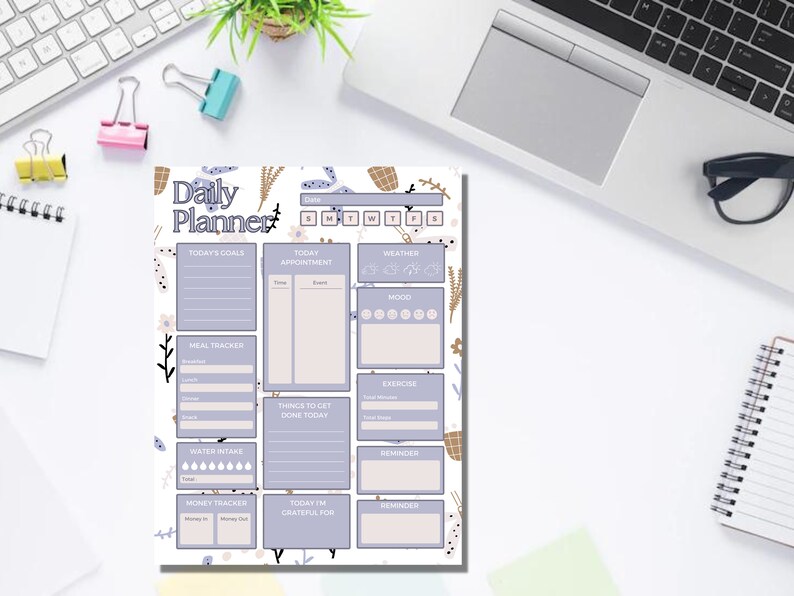 Digital Printable Floral Daily Planner Schedule | Downloadable Planner ...