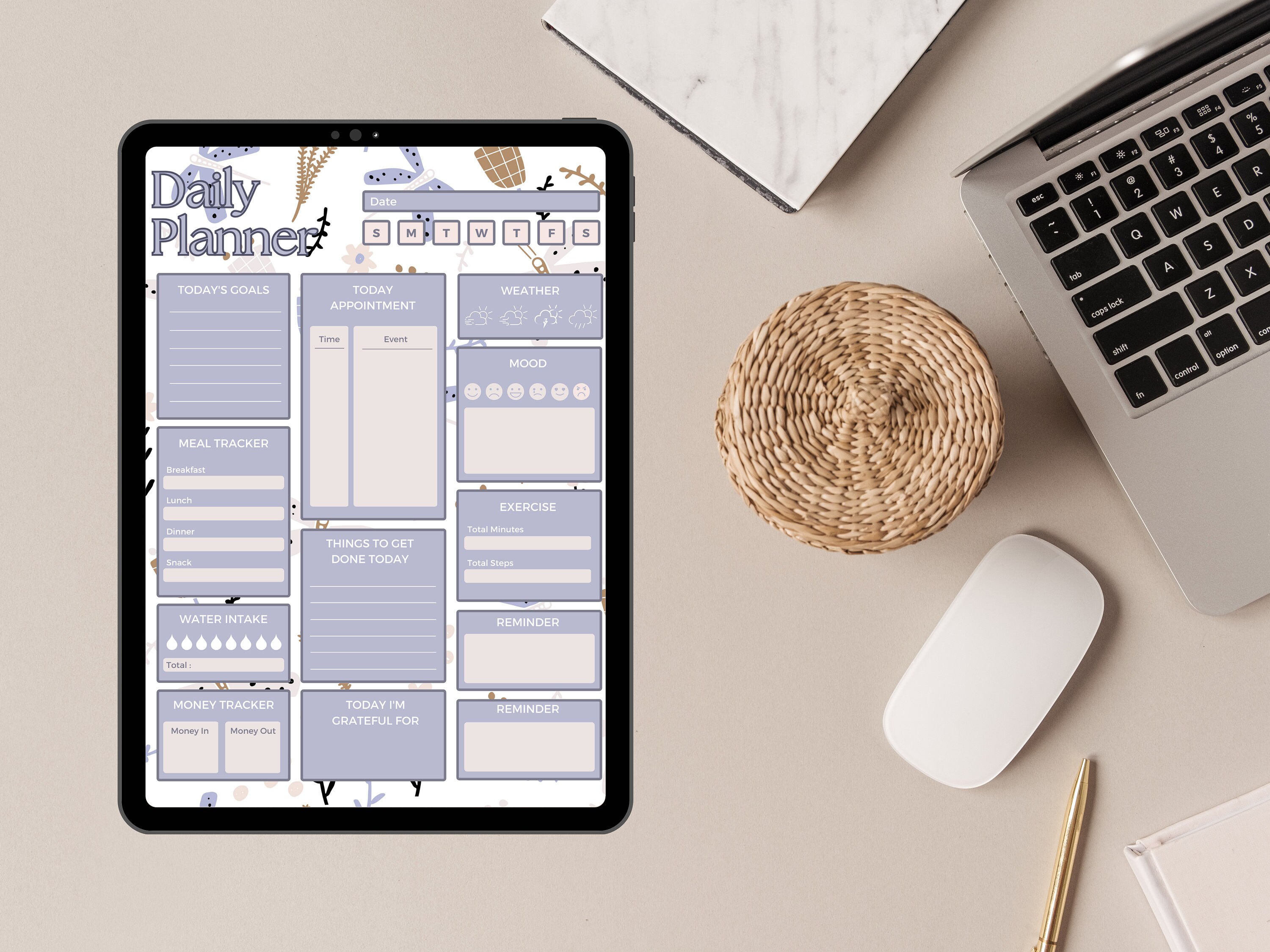 Digital Printable Floral Daily Planner Schedule | Downloadable Planner ...