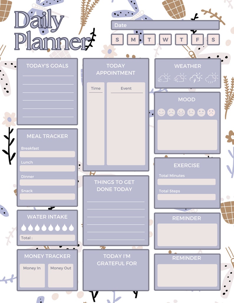Digital Printable Floral Daily Planner Schedule | Downloadable Planner ...