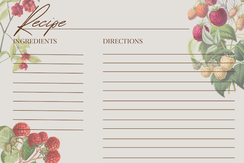 Editable Recipe Card Template Fruit Recipe Card Berries Digital Print ...