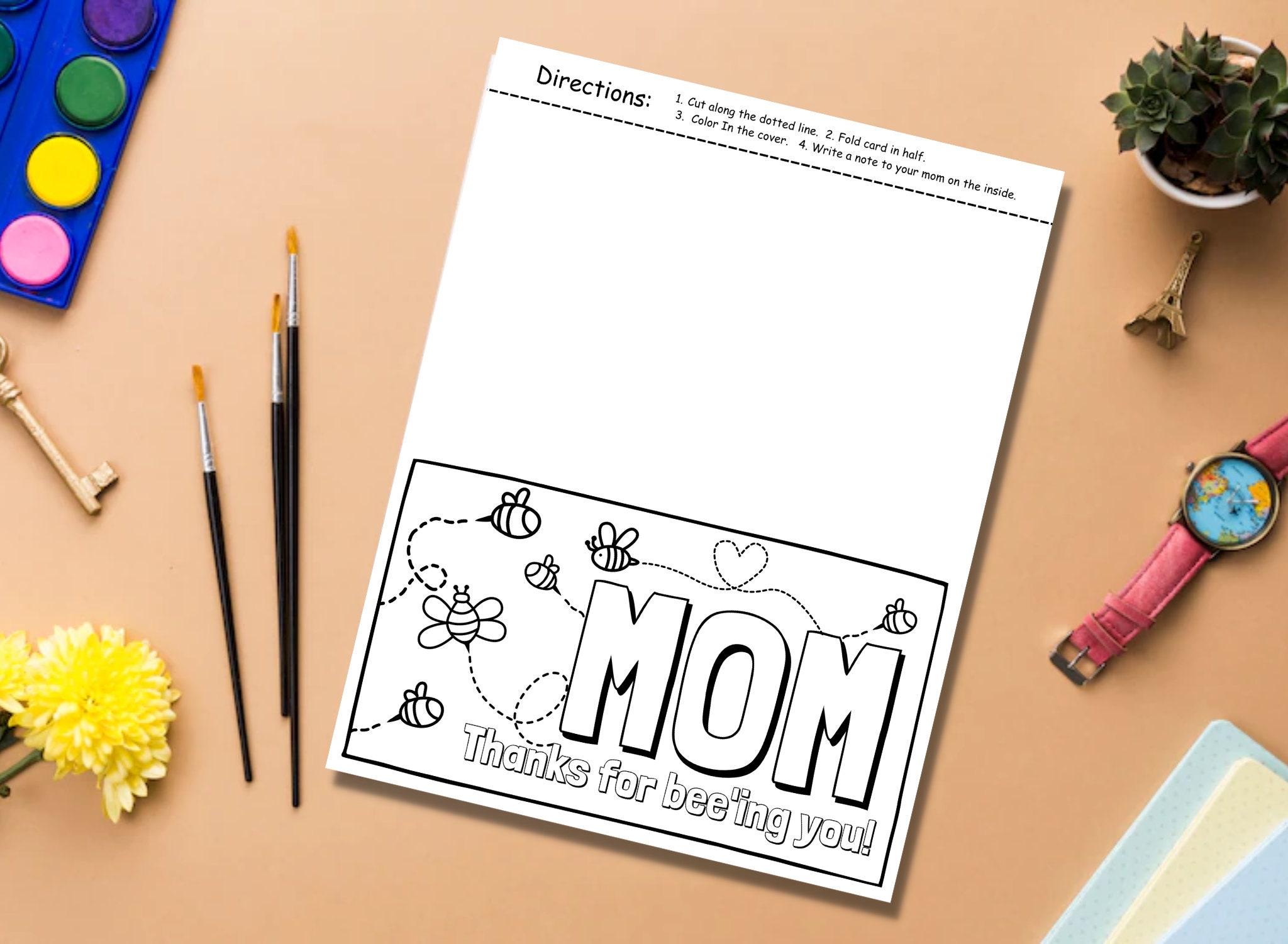 Mother's Day Coloring Page Card for Kids | Printable Mother's Day Card ...