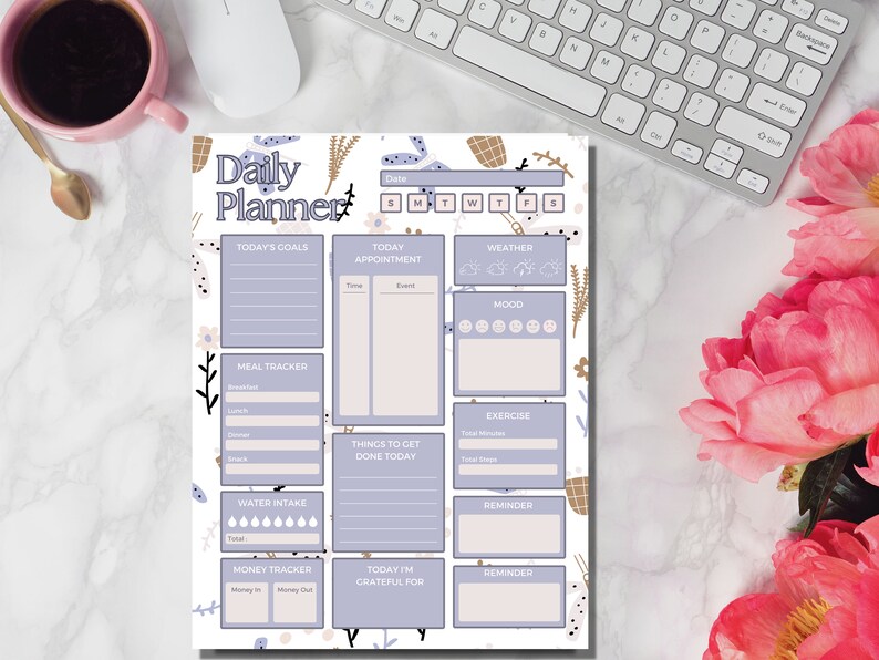 Digital Printable Floral Daily Planner Schedule | Downloadable Planner ...