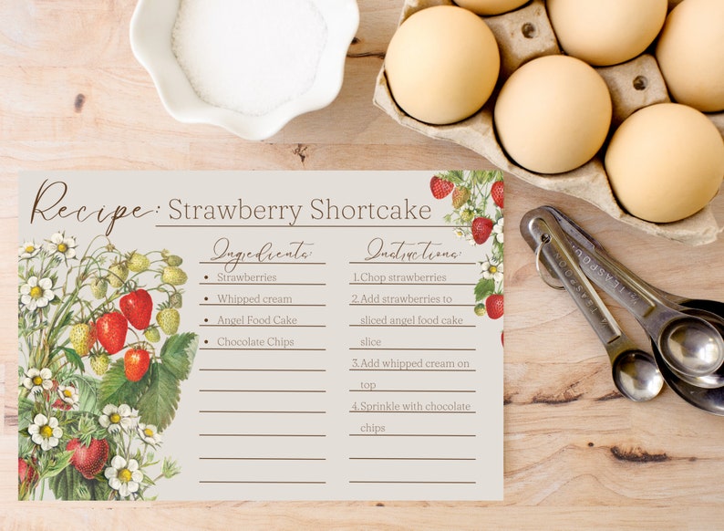 Editable Recipe Card Template Fruit Recipe Card Strawberry - Etsy