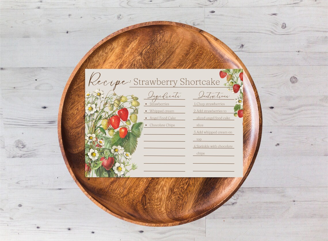 Editable Recipe Card Template Fruit Recipe Card Strawberry - Etsy