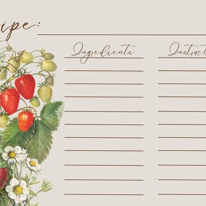 Editable Recipe Card Template Fruit Recipe Card Strawberry - Etsy