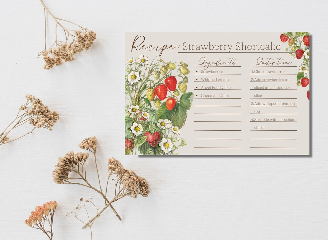 Editable Recipe Card Template Fruit Recipe Card Strawberry - Etsy