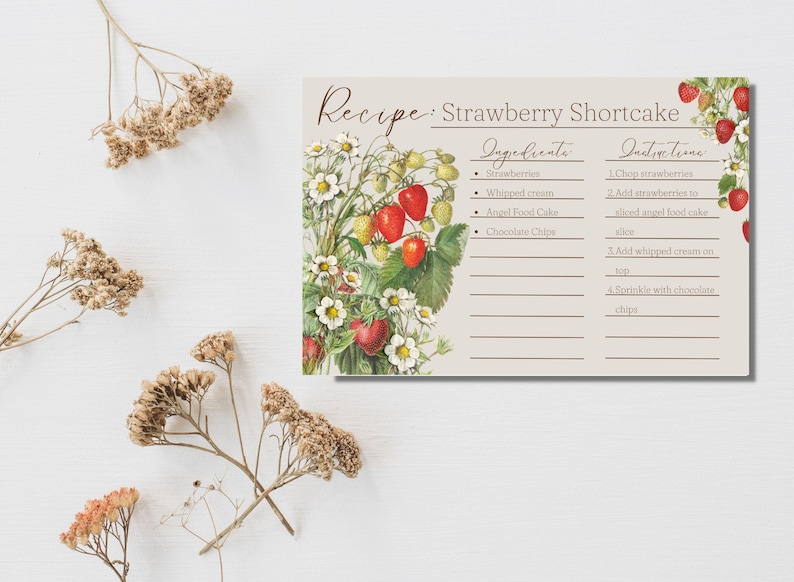 Editable Recipe Card Template Fruit Recipe Card Strawberry - Etsy