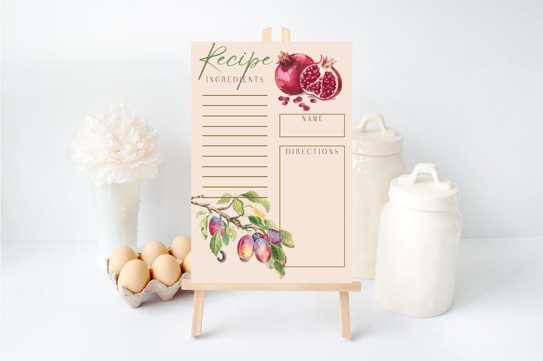 Editable Recipe Card Template Fruit Recipe Card Pomegranate Digital ...