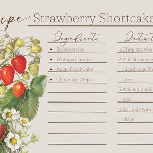 Editable Recipe Card Template Fruit Recipe Card Strawberry - Etsy