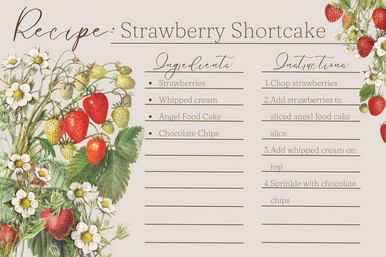 Editable Recipe Card Template | Fruit Recipe Card | Strawberry ...