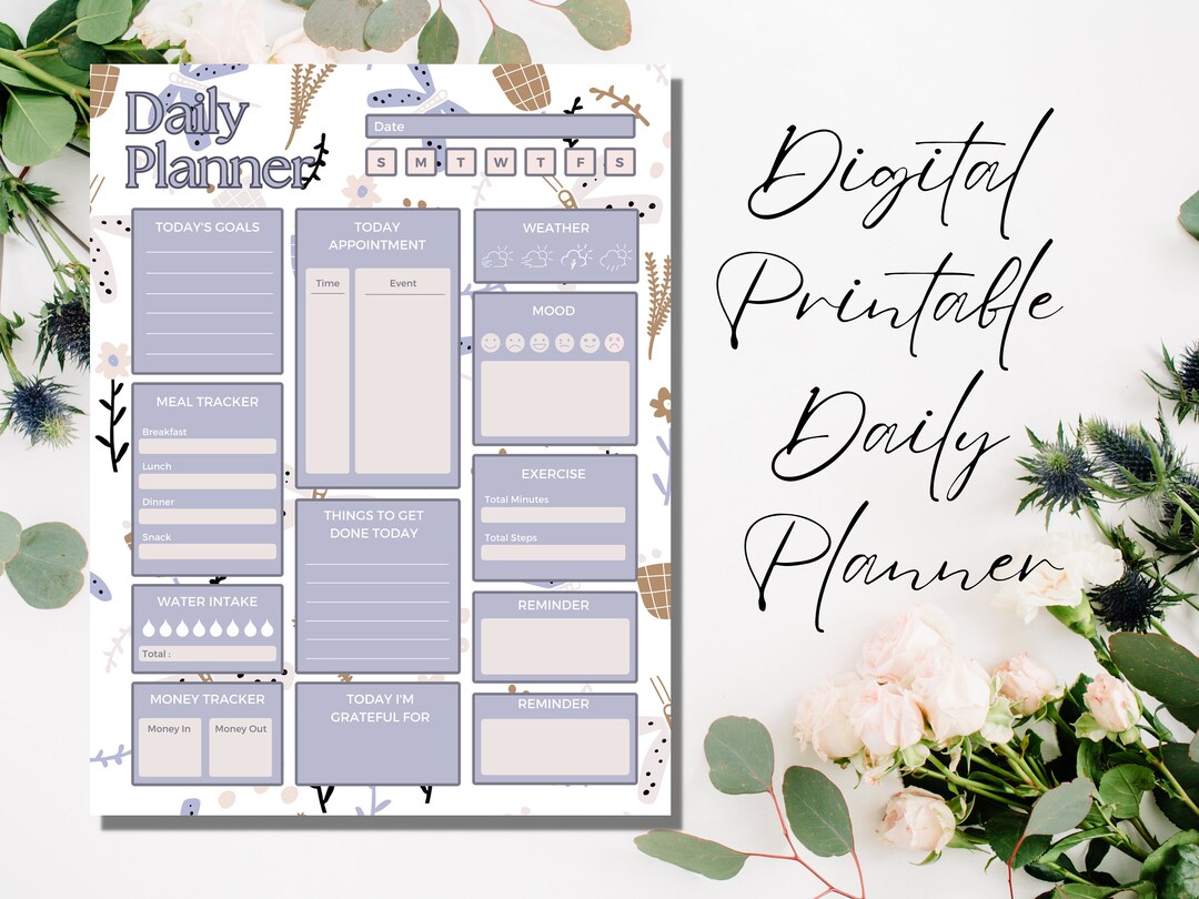 Digital Printable Floral Daily Planner Schedule | Downloadable Planner ...