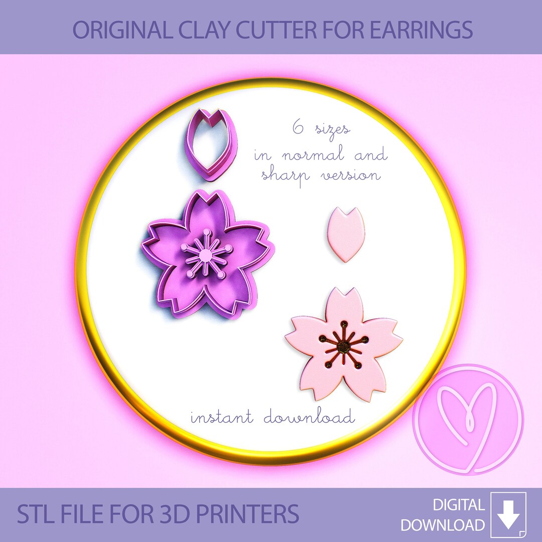 Sakura With Petal Polymer Clay Cutters, Digital STL File, 6 Sizes, 2 ...