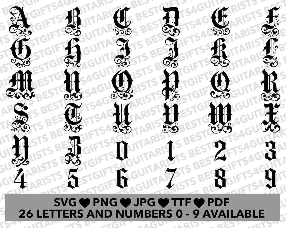 Elegant Gothic Font SVG, Blackletter Font SVG, Gothic Font Svg, Png ...