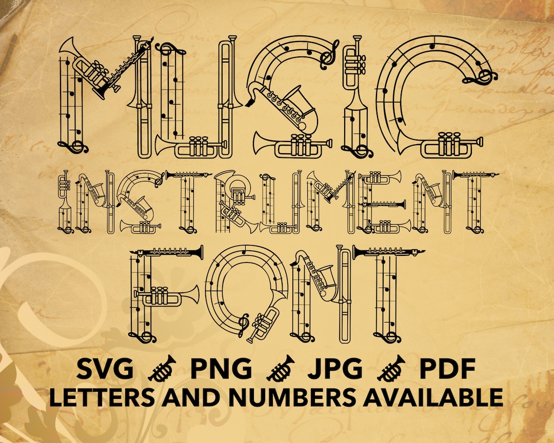 Music Font SVG, Music Instrument Font, Music Letters Svg, Png, Jpg, Pdf ...
