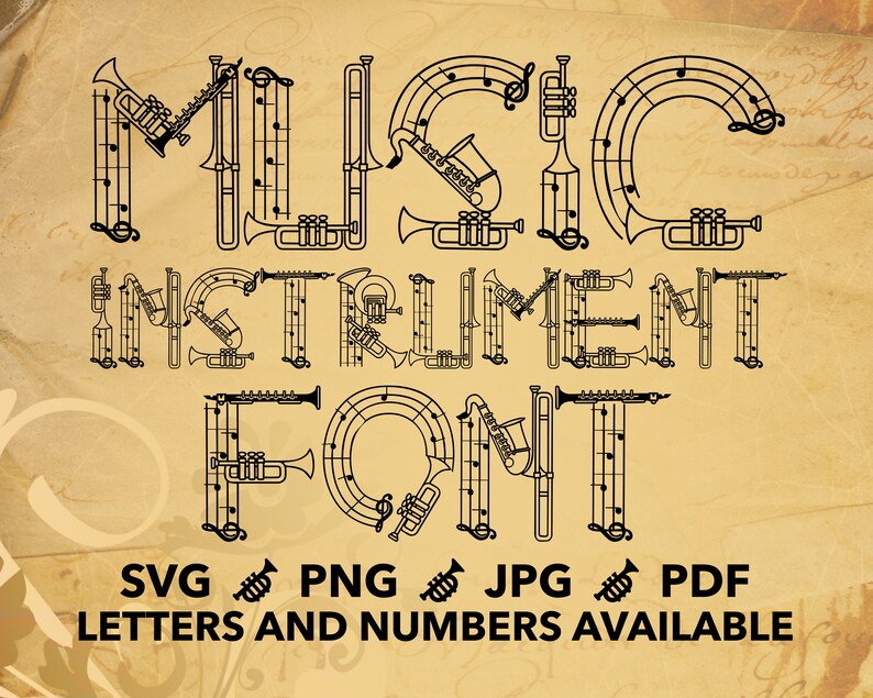 Music Font SVG, Music Instrument Font, Music Letters Svg, Png, Jpg, Pdf ...