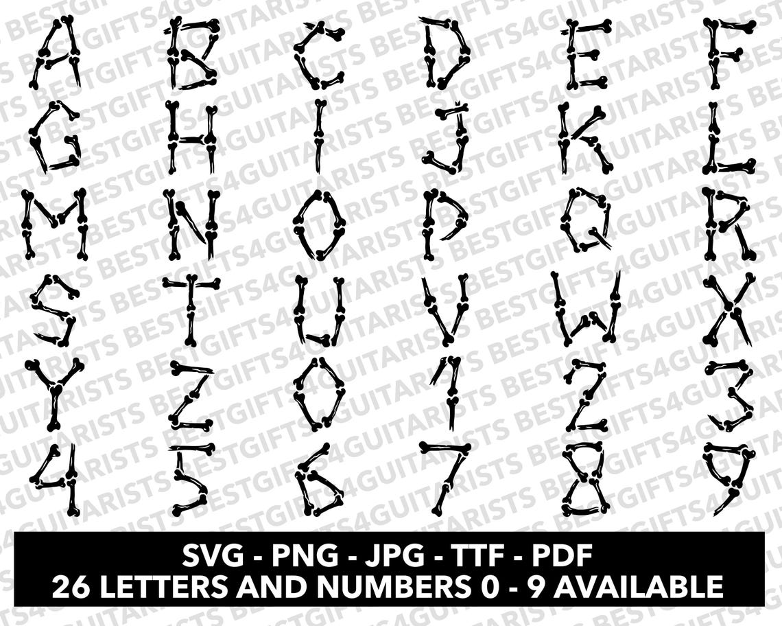 Bone Font SVG, Bone Letters, Bont Font PNG, Bone Numbers Svg, Png, Jpg ...