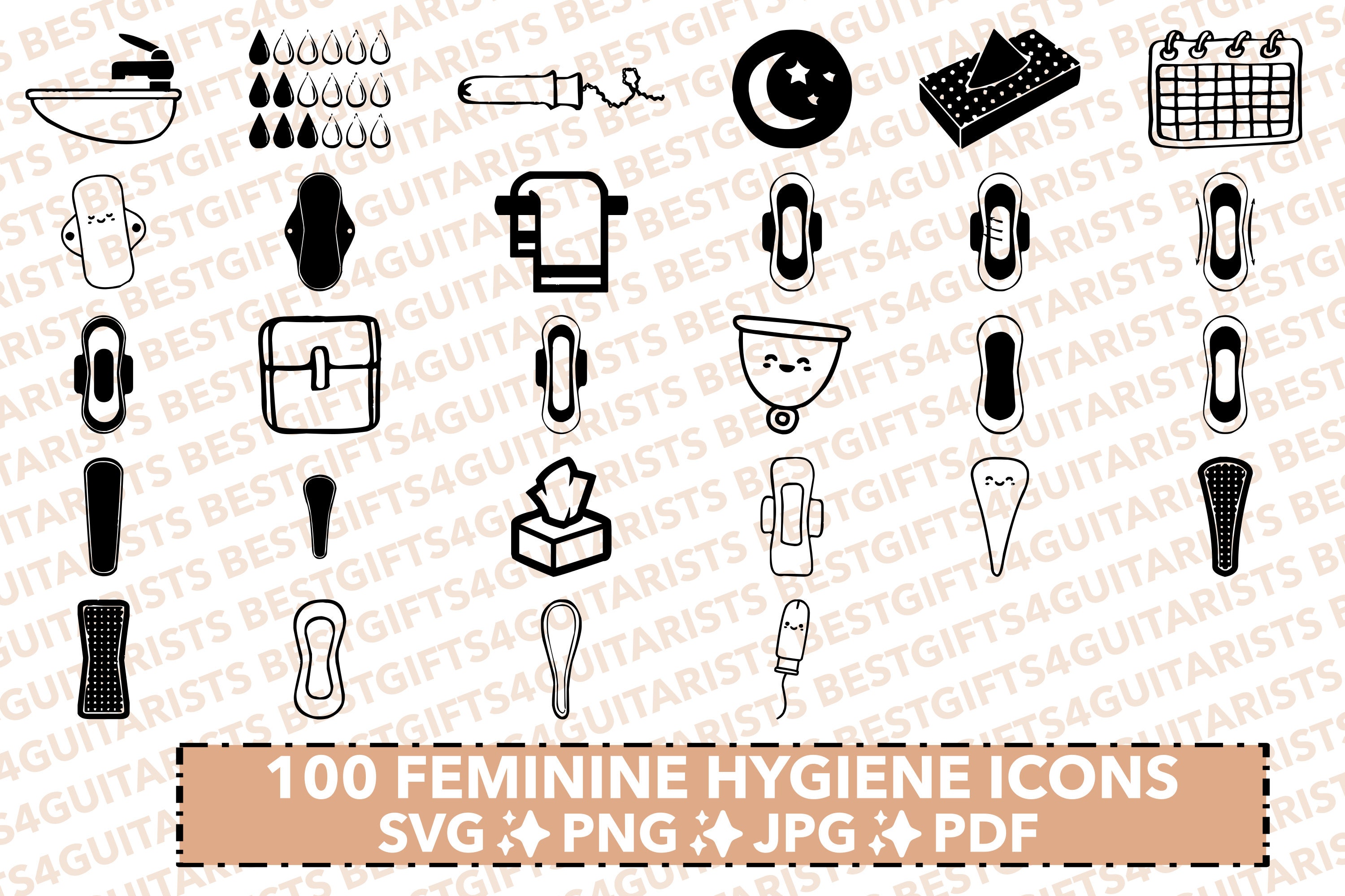 100 Feminine Hygiene Icons SVG, Feminine Hygiene Bundle, Period Product ...