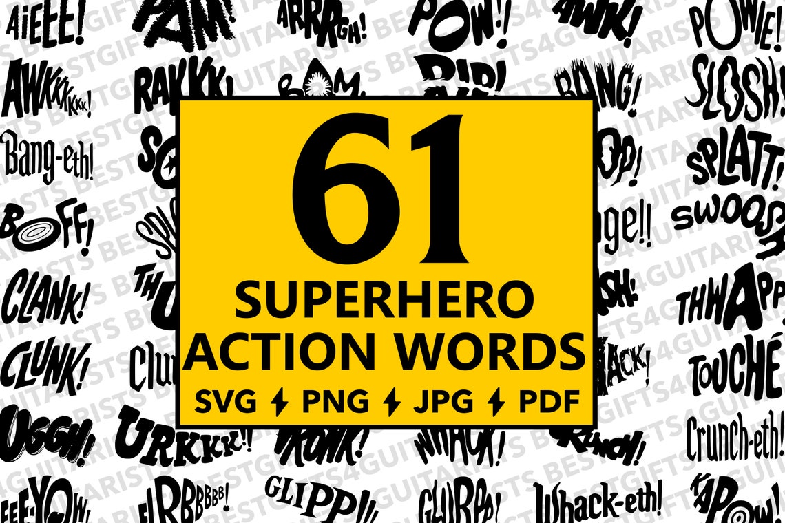 Superhero Action Words SVG Bundle, Comic Book Words Svg, Png, Jpg, Pdf ...