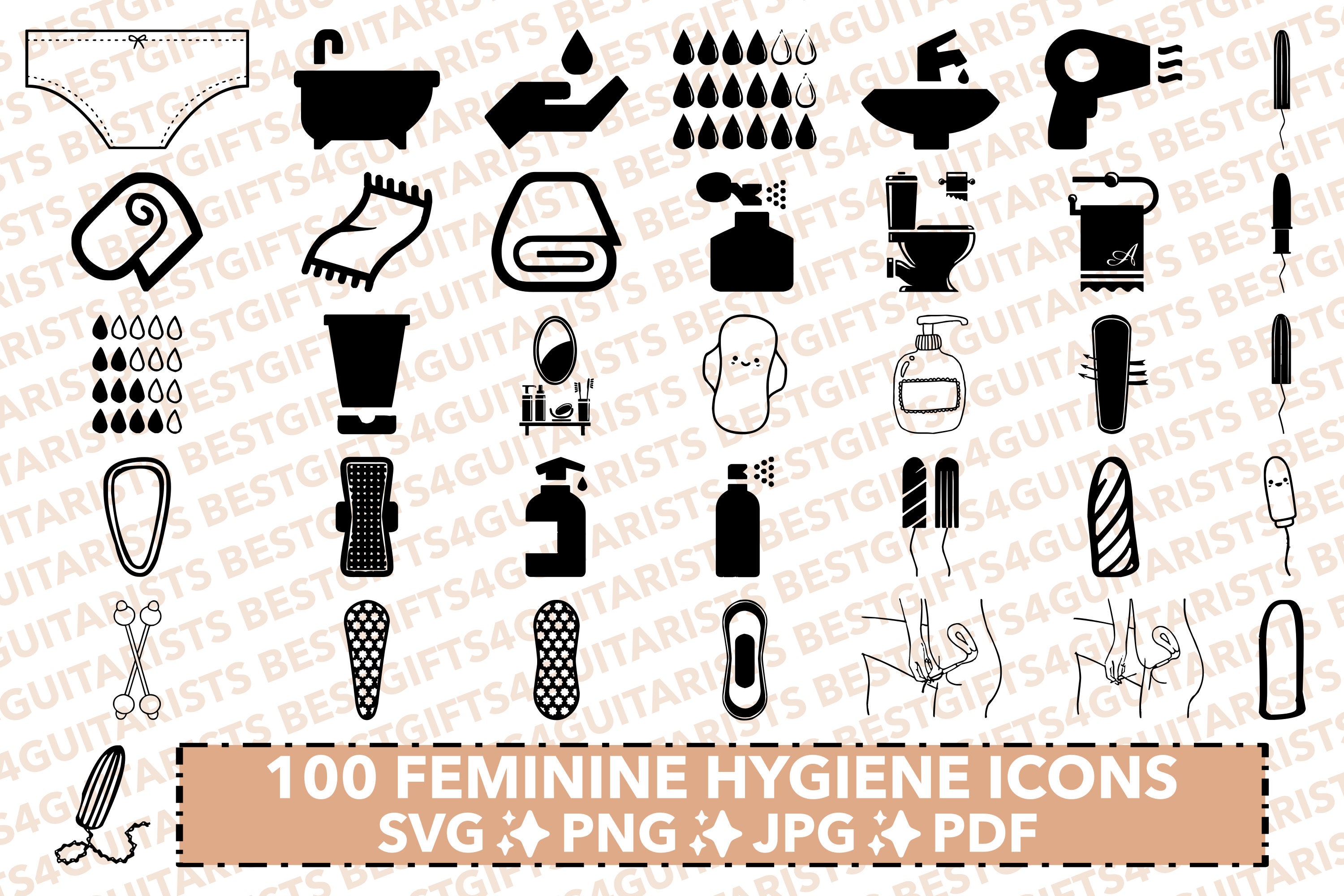 100 Feminine Hygiene Icons SVG, Feminine Hygiene Bundle, Period Product ...