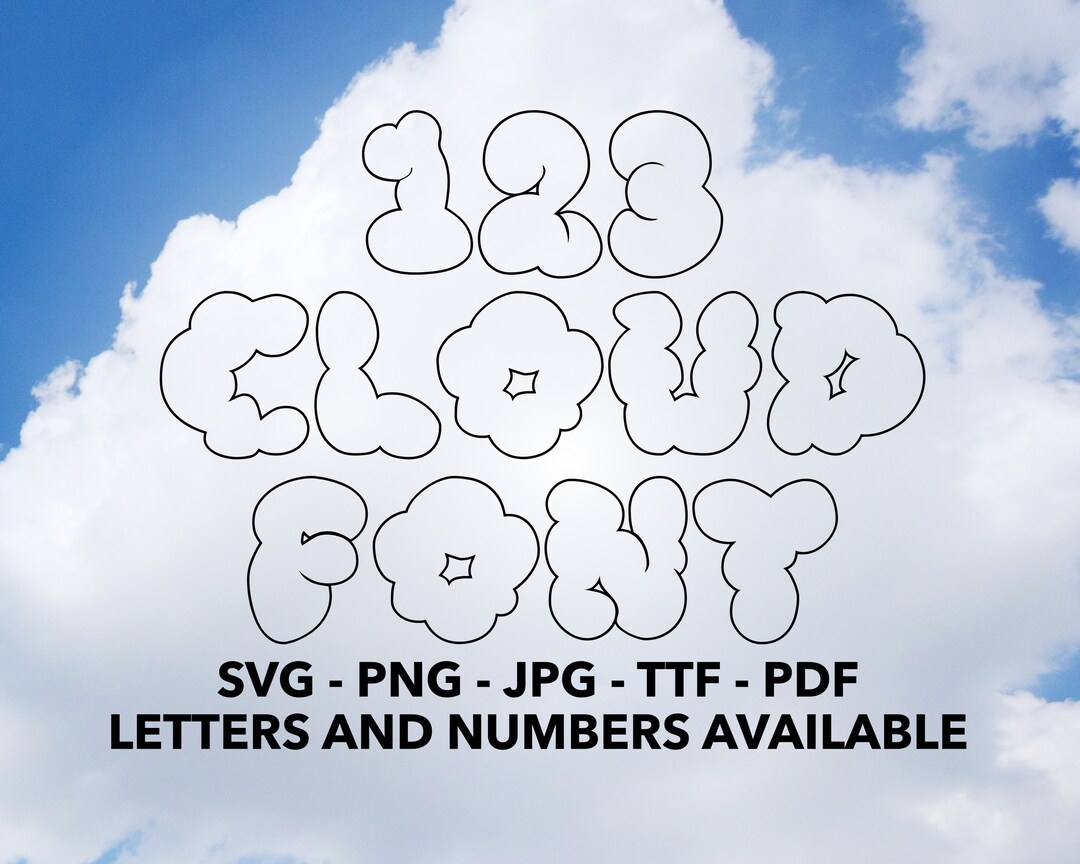123 Cloud Font SVG, Cloud Font for Cricut, Cloud Font SVG, PNG, Jpg, Ttf, Pdf Cloud Font for ...