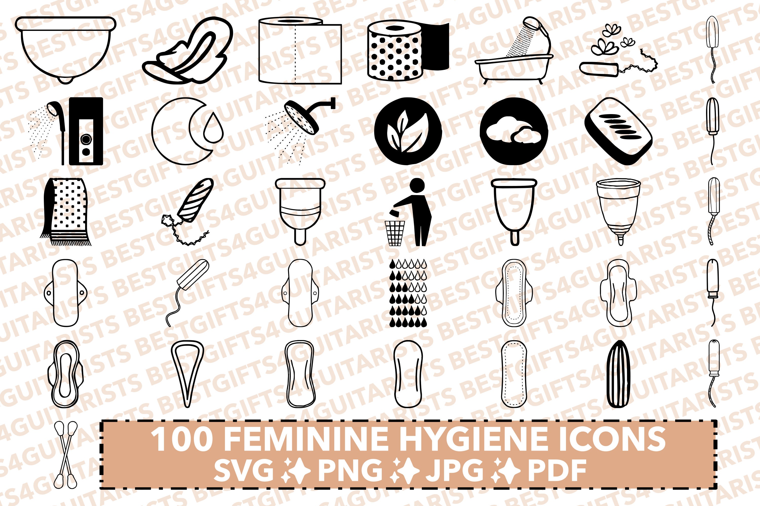 100 Feminine Hygiene Icons SVG, Feminine Hygiene Bundle, Period Product ...